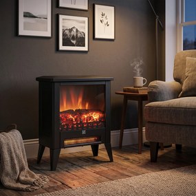 HOMCOM elektrický krb s realistickým ohnivým efektem, ochrana proti přehřátí a nízká hlučnost, 1800W, černý