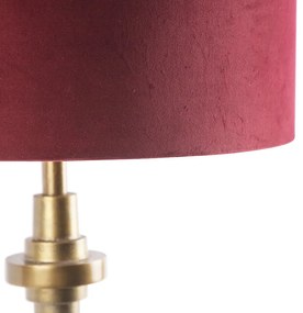 Art Deco stolní lampa bronzový sametový odstín červená 50 cm - Diverso