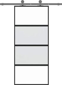 Posuvné dveře černé 90 x 205 cm tvrzené sklo a hliník 155220