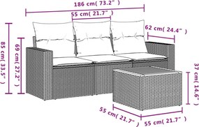 4dílná zahradní sedací souprava s poduškami černá polyratan 3223990