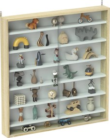 HOMCOM vitrína pro sbírky Nástěnná vitrína 80 x 9,5 x 83 cm 6 výškově nastavitelných polic 2 posuvné skleněné dveře