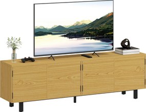 HOMCOM TV stolek 180 cm — dekor přírodního dřeva, pro TV až 208 cm, 4 bezúchytkové dvířka | Aosom