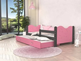 Dětská postel Denis s přistýlkou - růžová/šedá