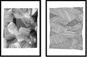 Obraz Plakáty V Rámu 53x73 cm Diptych Sada 2 obrazů Abstrakce B&w P2029