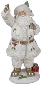 Bílá dekorace figurka Santa Claus s pytlem dárků - 14*16*31 cm