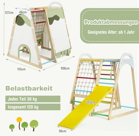 Costway 6-in-1 vnitřní dětské hřiště dřevěná prolézačka se skluzavkou opice