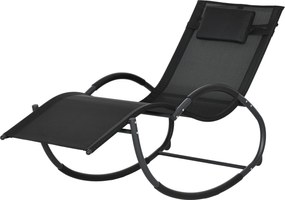 Outsunny Zahradní houpací křeslo s opěrkou hlavy, područkami a kovovým rámem, nosnost 120 kg, pro vnitřní i venkovní použití 155x61x88 cm, černé | Aos