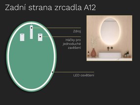 Oválné zrcadlo do koupelny s LED osvětlením A12 50x70