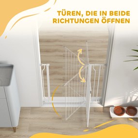 PawHut Ochranná brána na schody s prodloužením 10 cm, bez vrtání, pro šířku 75-95 cm, otočná na obě strany, ocelová bílá