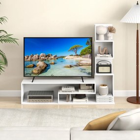 Costway TV skříňka dřevěný TV stolek s policí pro TV do 50", bílý