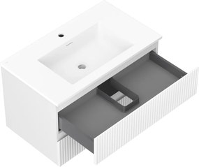 Mexen Rivel, koupelnová skříňka 80 cm s umyvadlem Otis, 2 zásuvky, drážkovaná, bílá matná, 91A20-08047-2-BFF01-W18M01