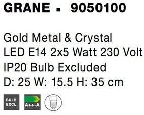 Nova Luce Nástěnné svítidlo GRANE zlatý kov a křišťál E14 2x5W