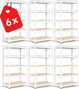 Regál 183x90x40 cm lakovaný 5-policový, nosnost 1000 kg, RIVET - bílý - 6ks