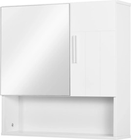 Kleankin Koupelnová Skříňka s Zrcadlem - Zavěšená Skříňka s 2 Dveřmi a 2 Nastavitelnými Policemi 54x15,2x55,3 cm Bílá | Aosom