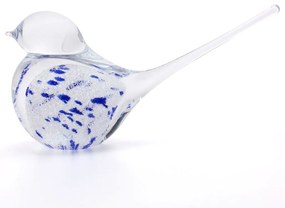 Skleněný ptáček 03, Bílá/Modrá, Délka: 15 cm | České hutní sklo od Artcristal Bohemia