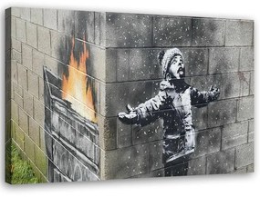 Obraz na plátně Banksy Mural Boy - 120x80 cm