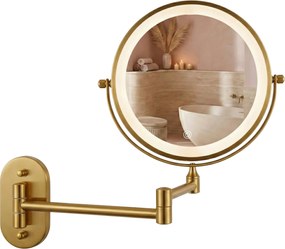 Rea Kosmetické zrcadlo ⌀20 cm s regulovatelným LED osvětlením HOM-70001 Gold Old - kartáčovaná zlatá
