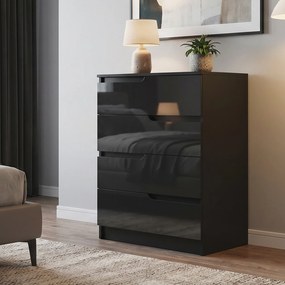 HOMCOM komoda se 4 zásuvkami, moderní a minimalistická, dřevěná, 60x40x85 cm, černý lak vysoký lesk