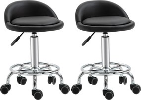 HOMCOM Set 2 otočných stoliček - pracovní stolička 360° - nastavitelná výška sedáku 47-62H cm, ergonomické opěradlo - chromovaná ocel s černým syntet…