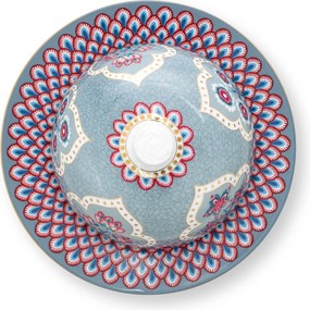 Pip Studio Flower Festival máselnička 17x8cm, modrá (Porcelánová kulatá designová máselnička)