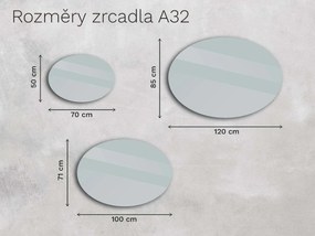 Oválné zrcadlo do koupelny s LED osvětlením A32 100x71