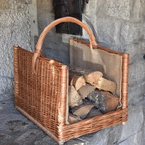 Vingo Světlý hranatý proutěný koš na dřevo s pytlovinou Rozměry (cm): 50x36, v. 48