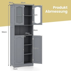 Costway Koupelnová skříňka, volně stojící vysoká s 4 dvířky a nastavitelnou