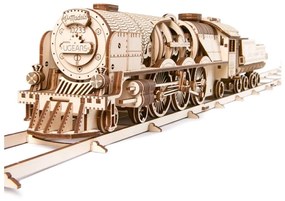 Ugears - 3D dřevěné mechanické puzzle V-Express parní lokomotiva s tendrem
