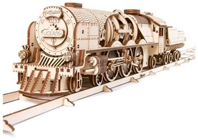 Ugears 3D mechanické puzzle Lokomotiva V-Express s vagónem 538 ks