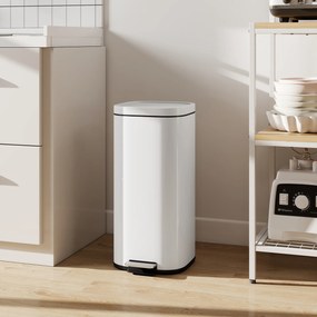 HOMCOM 30 l pedálový odpadkový koš s tichým dovíráním, vyjímatelným vnitřním kbelíkem a funkcí držení v otevřené poloze – kov odolný proti otiskům, k…