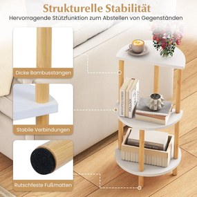 Costway Sada 2 odkládacích stolků 3 Stockig kulatý z bambusu noční stolek, bílá