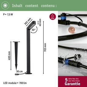 Paulmann 94547 Plug&Shine Ito Vertical, zahradní sloupek, 6W LED 3000K, antracit, výška 70cm, IP65
