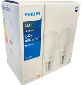 LED žárovky E27 Philips A60 8W (60W) neutrální bílá (4000K) 2ks