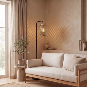 Orientální stojací lampa bambusová s černou - Yvonne
