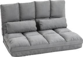HOMCOM 2-v-1 Podlahová Židle s Podporou Zády a Nastavitelným Sedákem Šedý Velur Metal 102 x 73 x 60 cm | Aosom