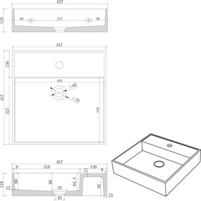 Sapho Sapho, QUADRADO betonové umyvadlo včetně výpusti, 46x46 cm, bílý pískovec, AR469