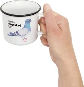 Keramický hrnek Jsem městskej typ, 250 ml – s motivem holuba, český design, ve stylu plecháčku