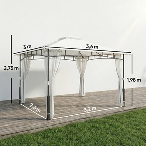 Pavilon, 3x3,6 m vodoodpudivý Stabilní zahradní pavilon s moskytiérou, dvojitá střecha, pro zahradu, terasu, černý