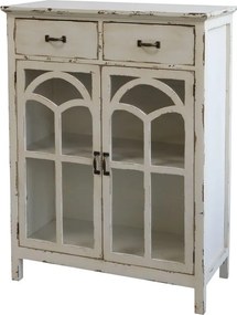 Krémová dřevěná komoda s prosklenými dvířky Old Satin- 70*32*92cm