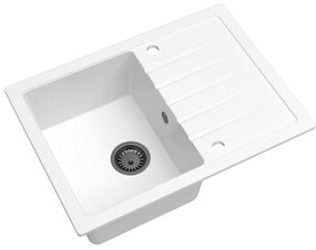 Sink Quality Titanite, kuchyňský granitový dřez 680x495x215 mm + černý sifon, bílá, SKQ-TIT.W.1KKO.XB
