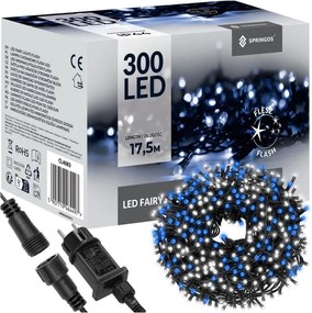 LED světelný řetěz - 17,5m, 300LED, IP44, modrá + záblesky