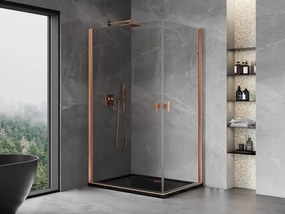 Mexen Mist-B Duo, 2-křídlý ​​výklopný sprchový kout 75 x 70 cm, čiré sklo, měděný matný profil, 8A2-075-070-65-00