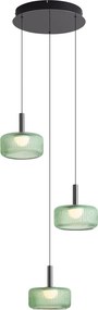 Designové závěsné svítidlo Fiera, kovově šedé se zeleným sklem, 3-světelné, s LED a 3-stupňovým stmíváním