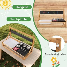 Costway Bahenní kuchyňka dětská venkovní dětská kuchyňka jedlové dřevo s doplňky