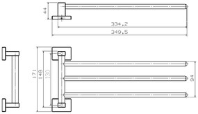 Aqualine APOLLO trojitý držák ručníků 350x44mm, chrom - 1416-16