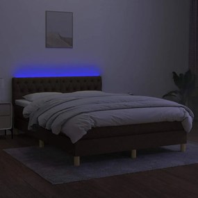 Box spring postel s matrací a LED tmavě hnědá 140x190 cm textil 3133952