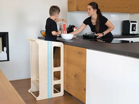 Benlemi Dřevěná skládací učící věž AUTOBUS 5v1 s křídovou tabulí pro děti Zvolte barvu: Tyrkysová samolepka