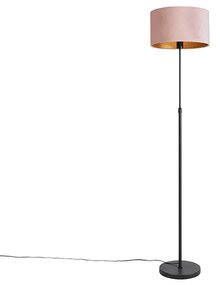 Stojací lampa černá s velurovým odstínem růžová se zlatem 35 cm - Parte