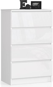 Komoda K60 4SZ bílá/bílý lesk