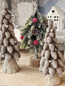 Hnědá dekorace vánoční stromek se šiškami Christmas Tree - Ø 7*19 cm